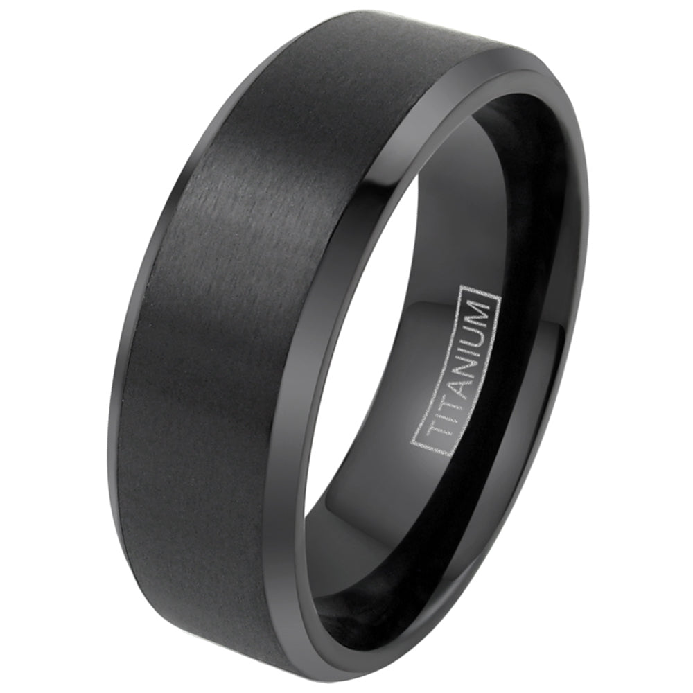 Black Brushed Satin Finish Titanium Ring w/ Polished Beveled Edges ...